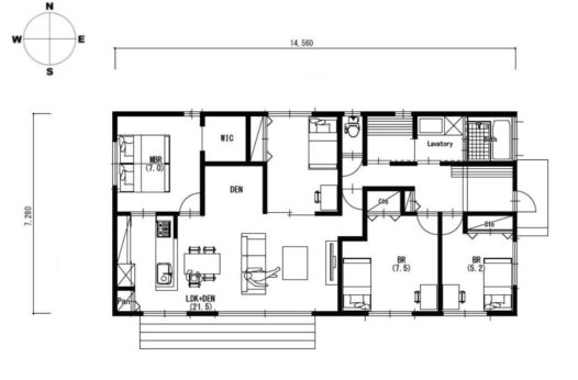 南側の大開口が景色と明るい光を取り込む間取り|千葉市・印西市で平屋の注文住宅は自然素材・高耐震・高断熱の工務店DAISHU
